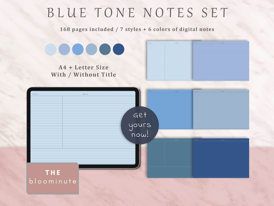 168 Horizontal Blue Color Digital Note Taking Template, Dot, Graph, Lin ...