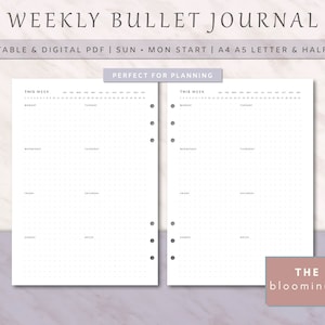 Printable Week on 1 Page Bullet Journal Template, Monday, Sunday Start ...