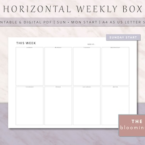Landscape Weekly Planner Pages, Minimalist Weekly Boxes, A4, A5, US ...