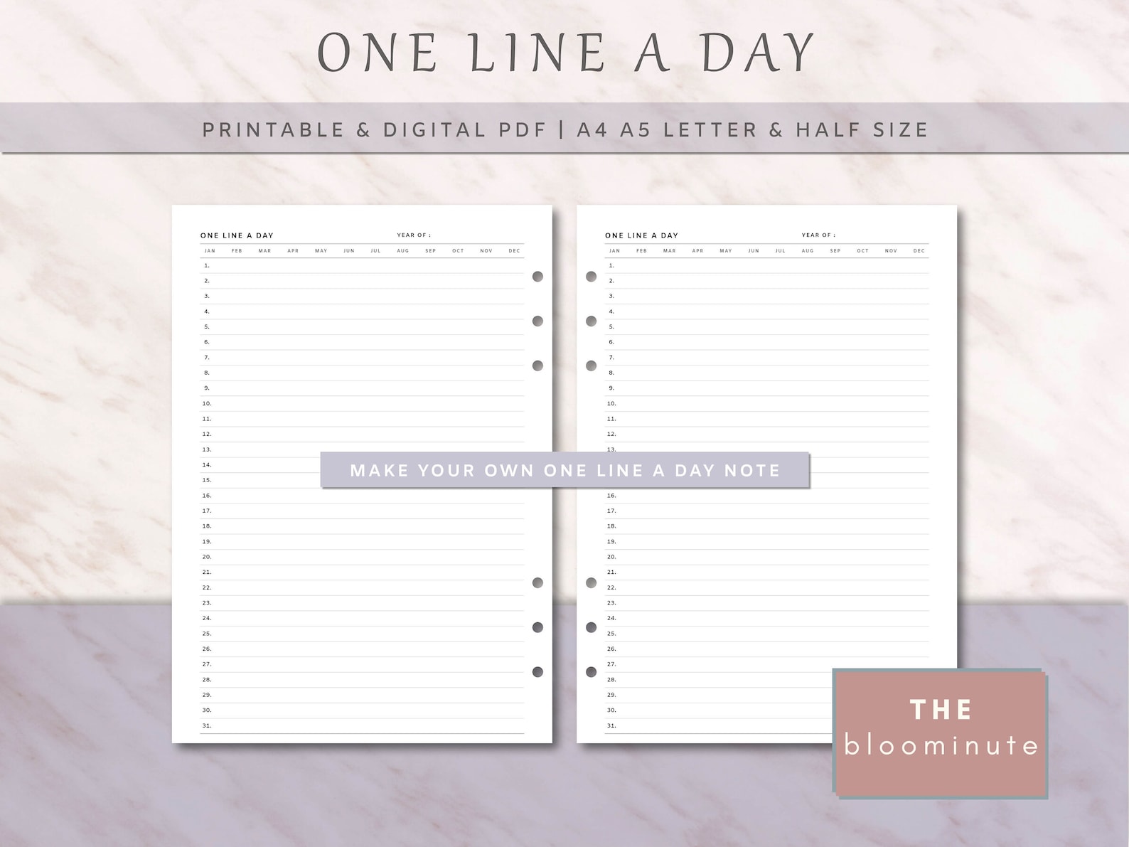 Minimalist One Line A Day Printable Journal A4 A5 Letter | Etsy