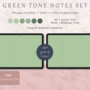 168 Horizontal Green Color Digital Note Taking Template, Dot, Graph ...