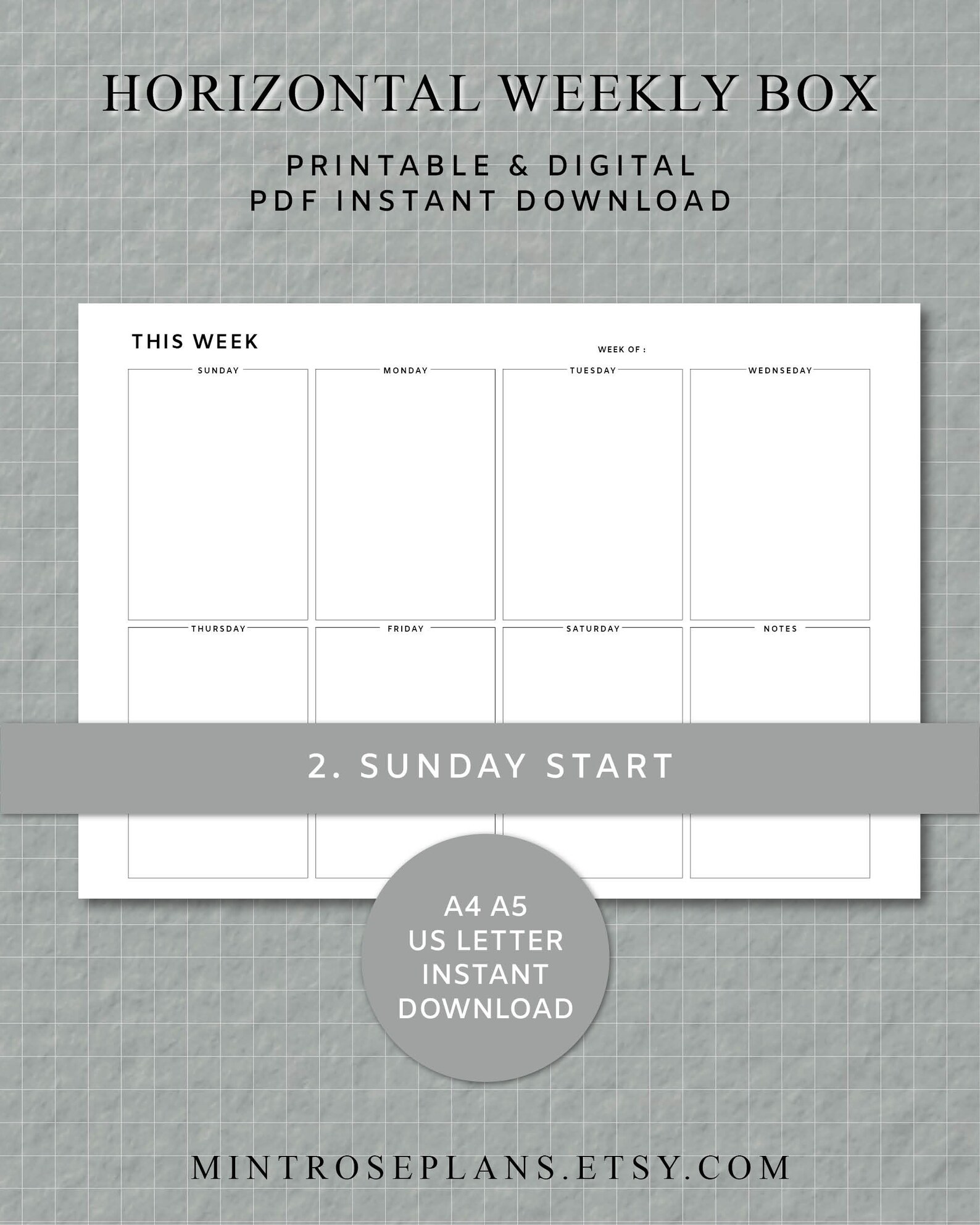 Landscape Weekly Planner Pages Minimalist Weekly Boxes A4 | Etsy
