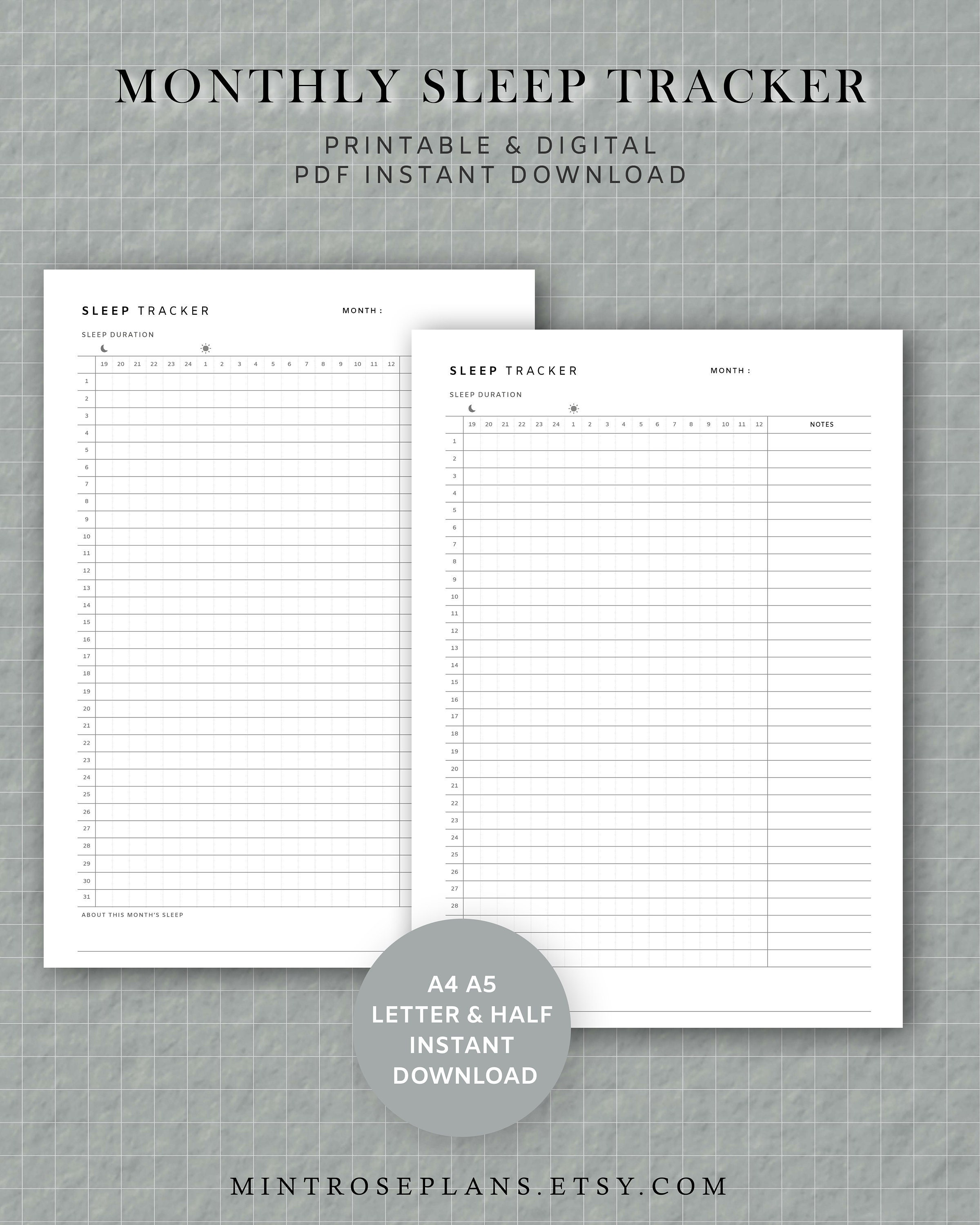 Monthly Sleep Tracker Printable Sleep Calendar A4 A5 US | Etsy