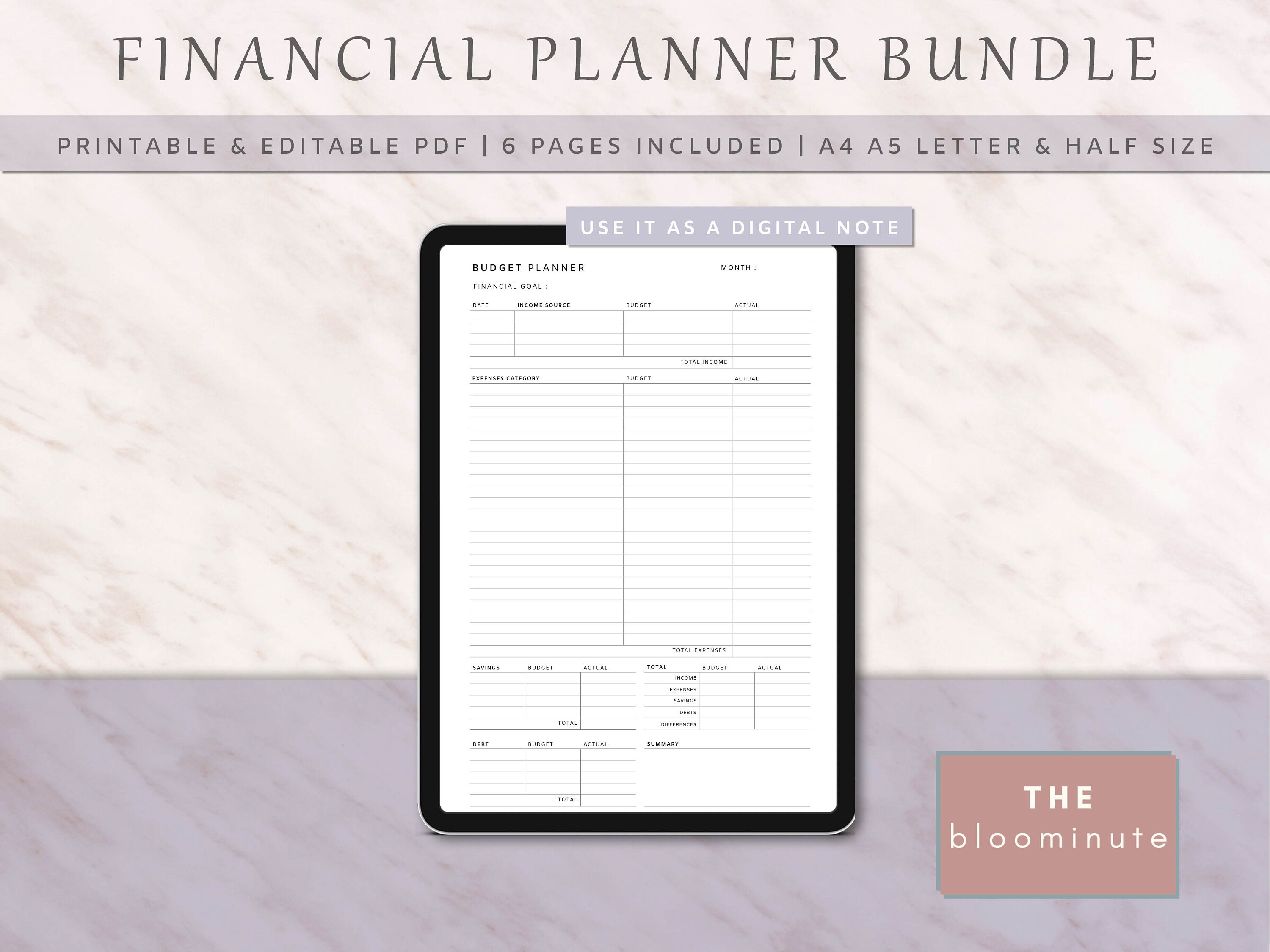 6-in-1 Editable Financial Planner Sheets | Budget Planner Kit | A4, A5 ...