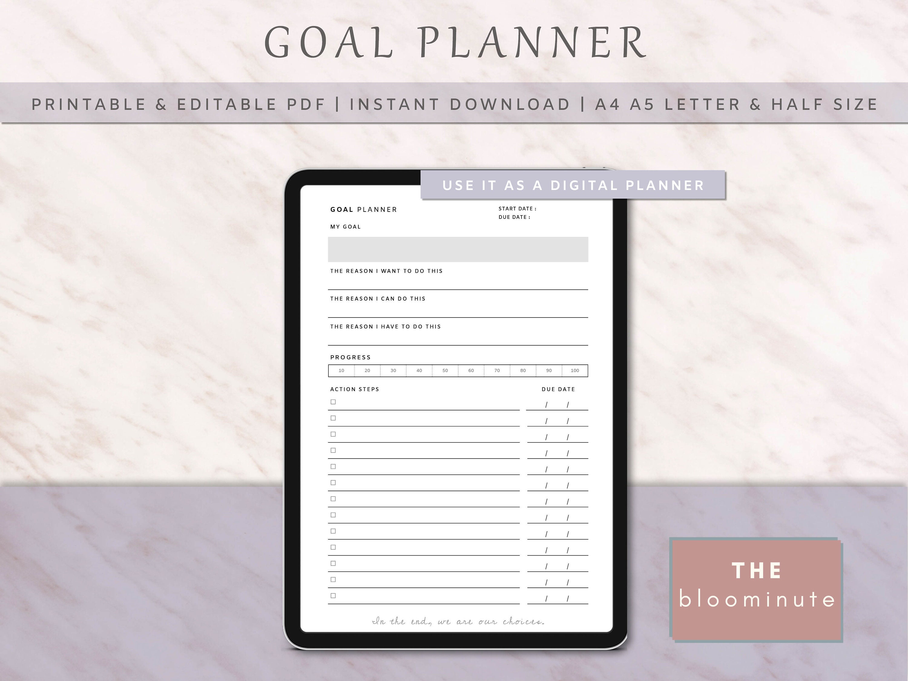 Editable Dream Goal Planner Worksheets, Goal Setting Planner, A4, A5 ...