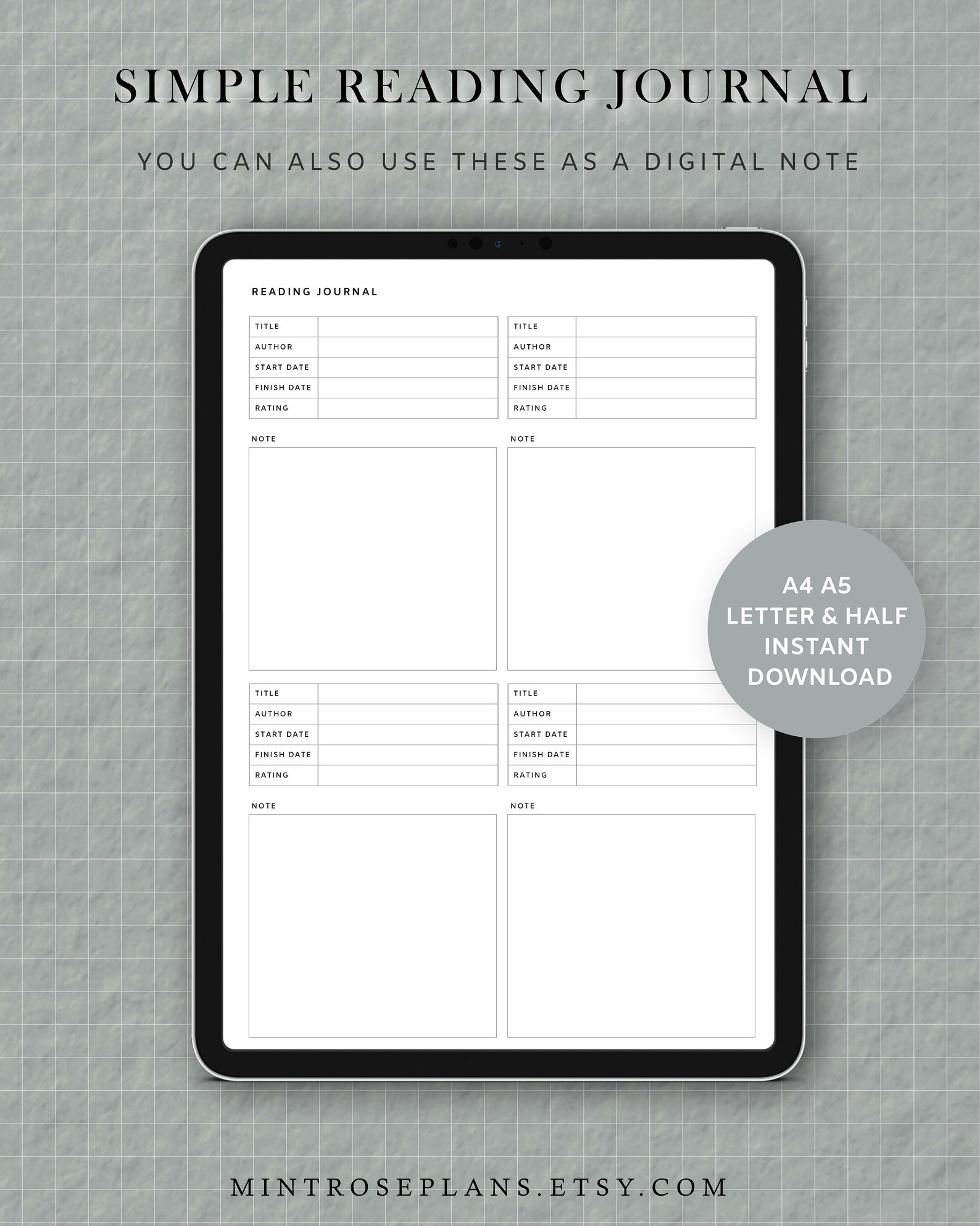 Diario de lectura imprimible para empezar / Después de leer el | Etsy