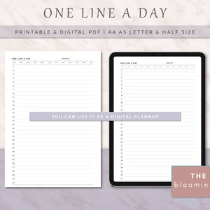 Minimalist One Line A Day Printable Journal, A4, A5, Letter, Half ...