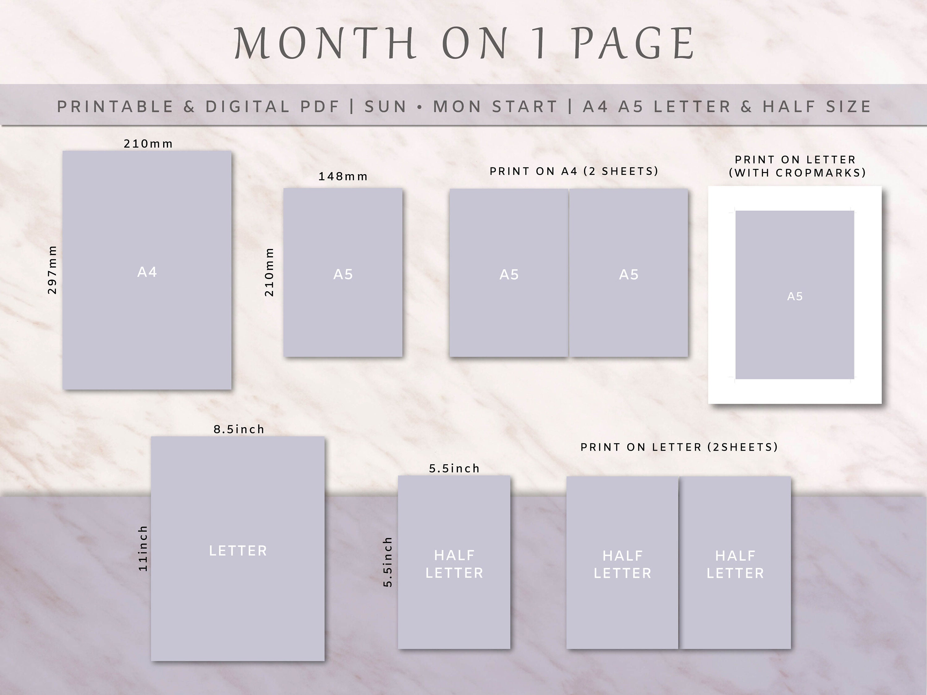 Undated Monthly Planner Printable, Simple Calendar, Month on 1 Page, A4 ...