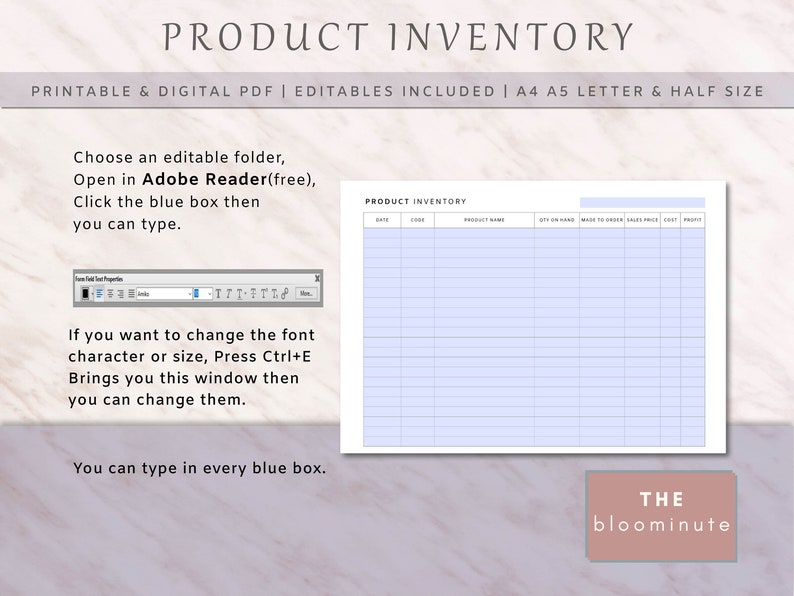 Editable Product Inventory Template, Horizontal&vertical, A4, A5 ...