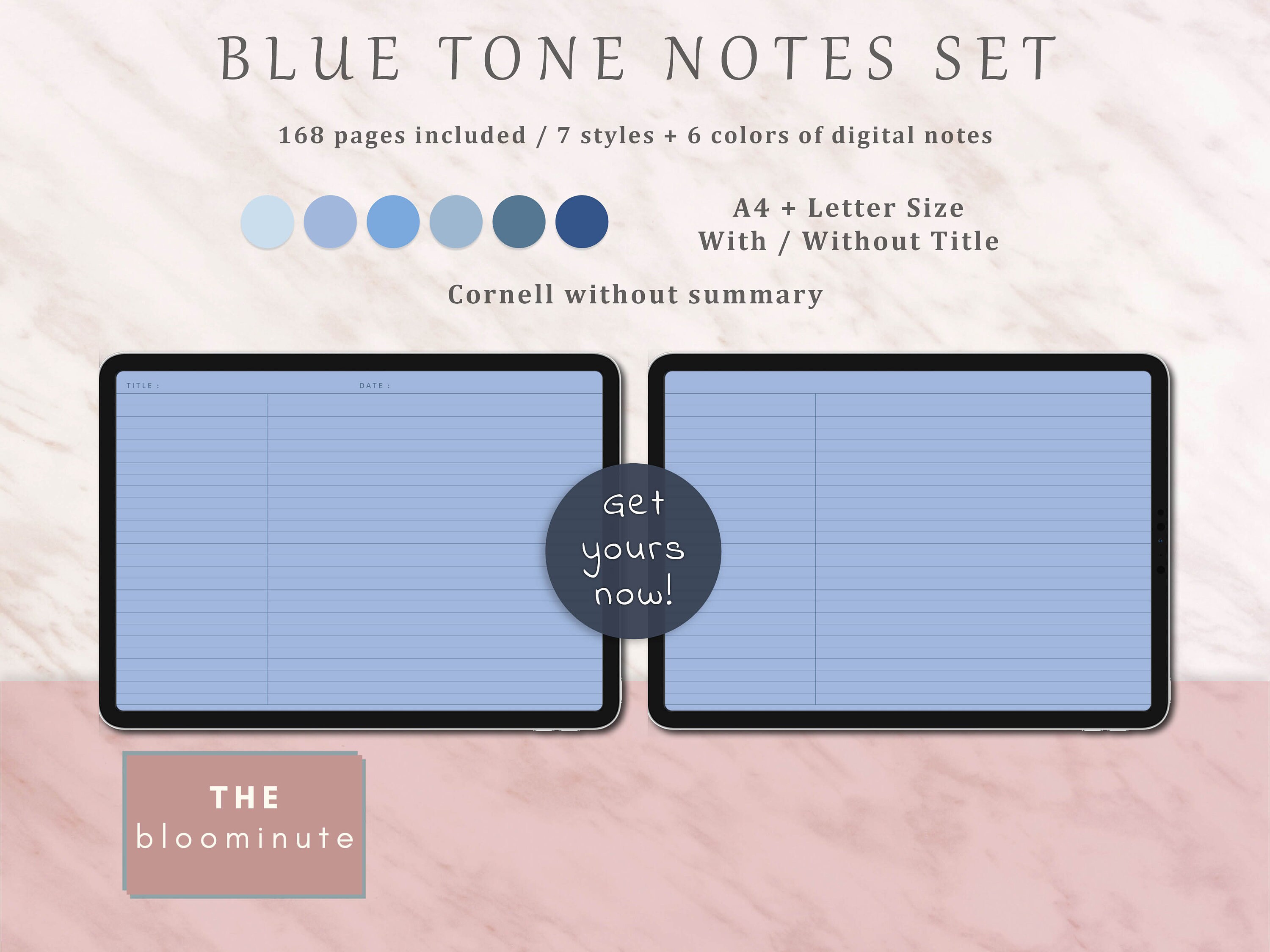 168 Horizontal Blue Color Digital Note Taking Template, Dot, Graph, Lin ...