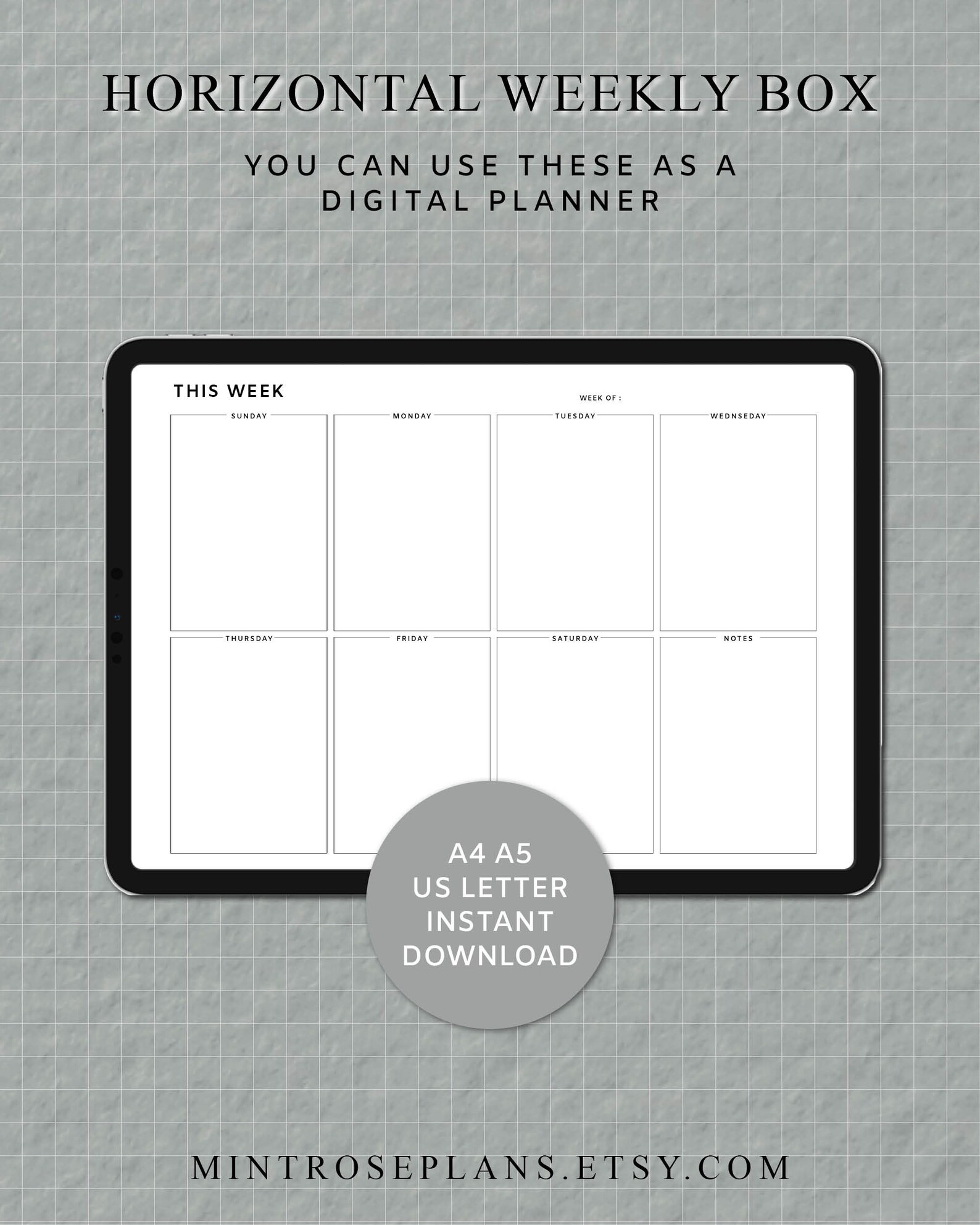 Landscape Weekly Planner Pages Minimalist Weekly Boxes A4 | Etsy