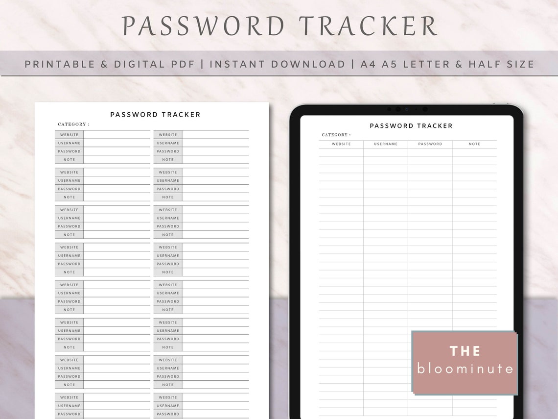 Keep Your Password List Printable | Password Tracker Templte | A4 A5 US ...