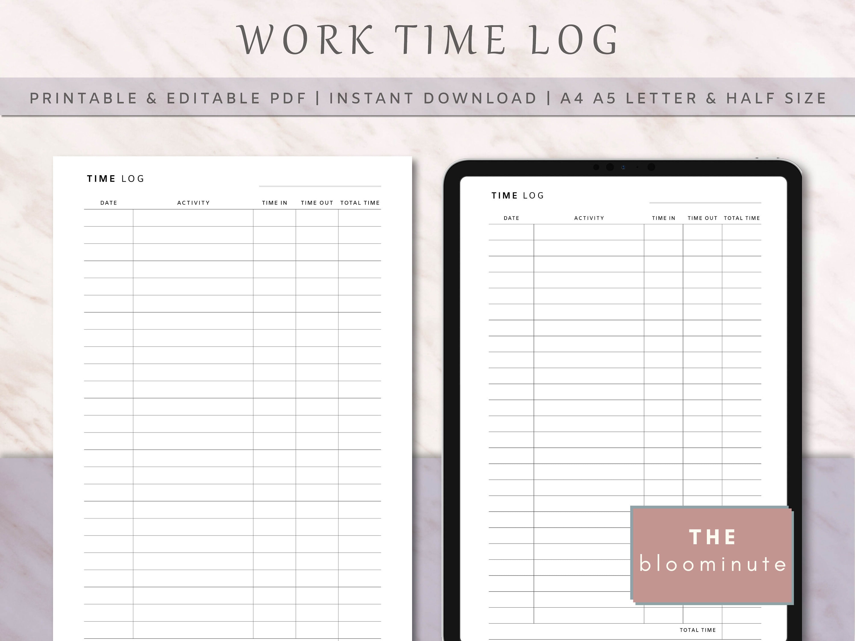 Minimalist Focus Time Tracker Editable PDF, Time Sheet Tracker, Work ...