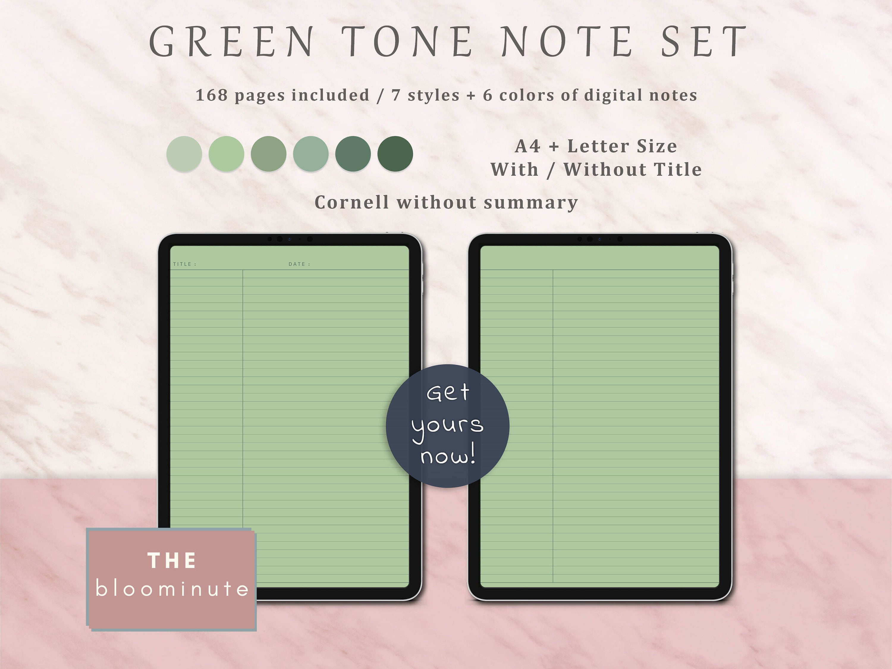 168 Green Color Digital Note Taking Template, Dot, Graph, Lined ...