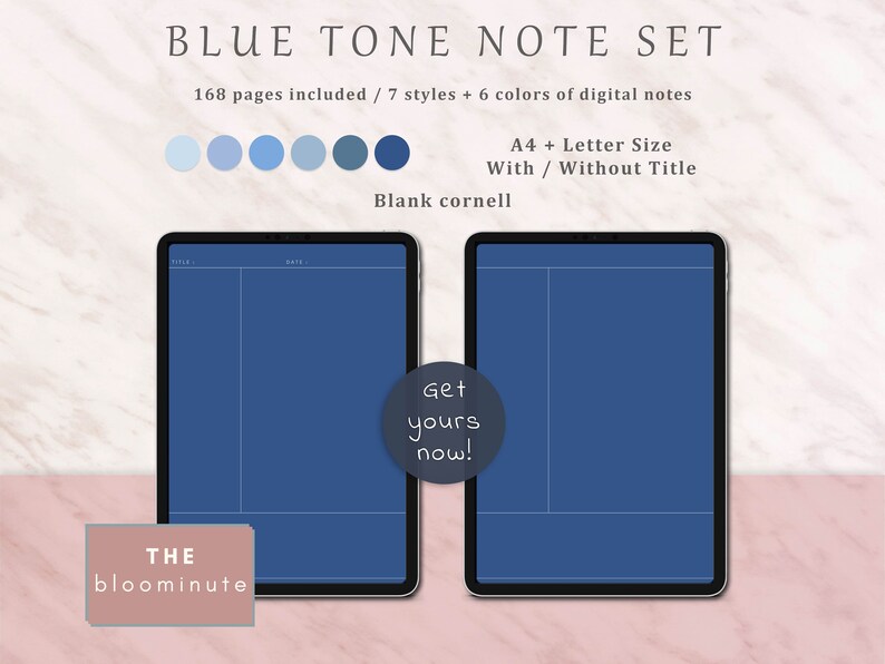 168 Blue Color Digital Note Taking Templates, Dot, Graph, Lined ...