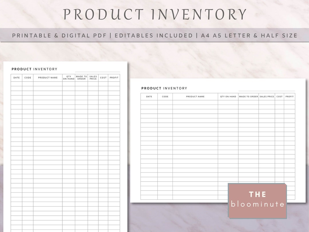 Editable Product Inventory Template, Horizontal&vertical, A4, A5 ...