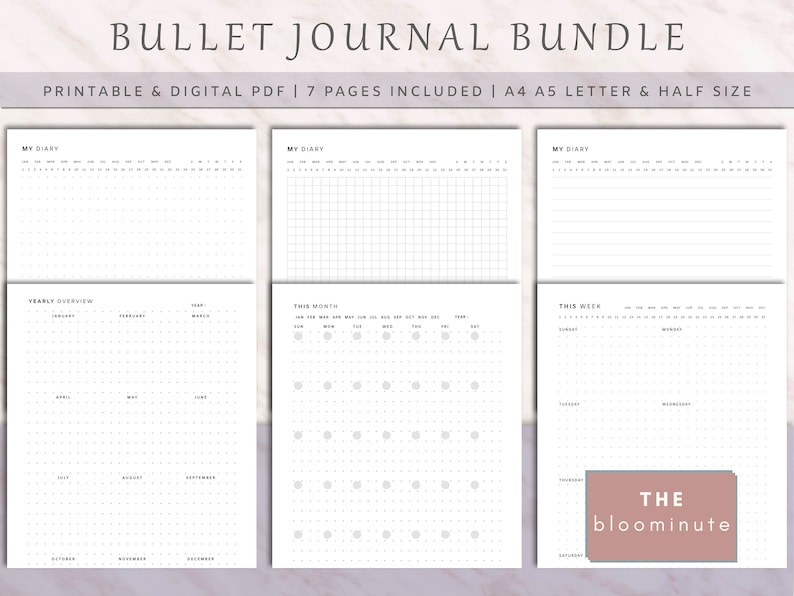 4-in-1 Bullet Journal Bundle, Yearly, Monthly, Weekly, Daily, Printable ...