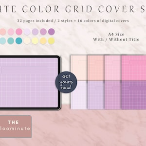 32 Cute Grid Aesthetic Cover for Digital Notebook, Horizontal, Pastel ...