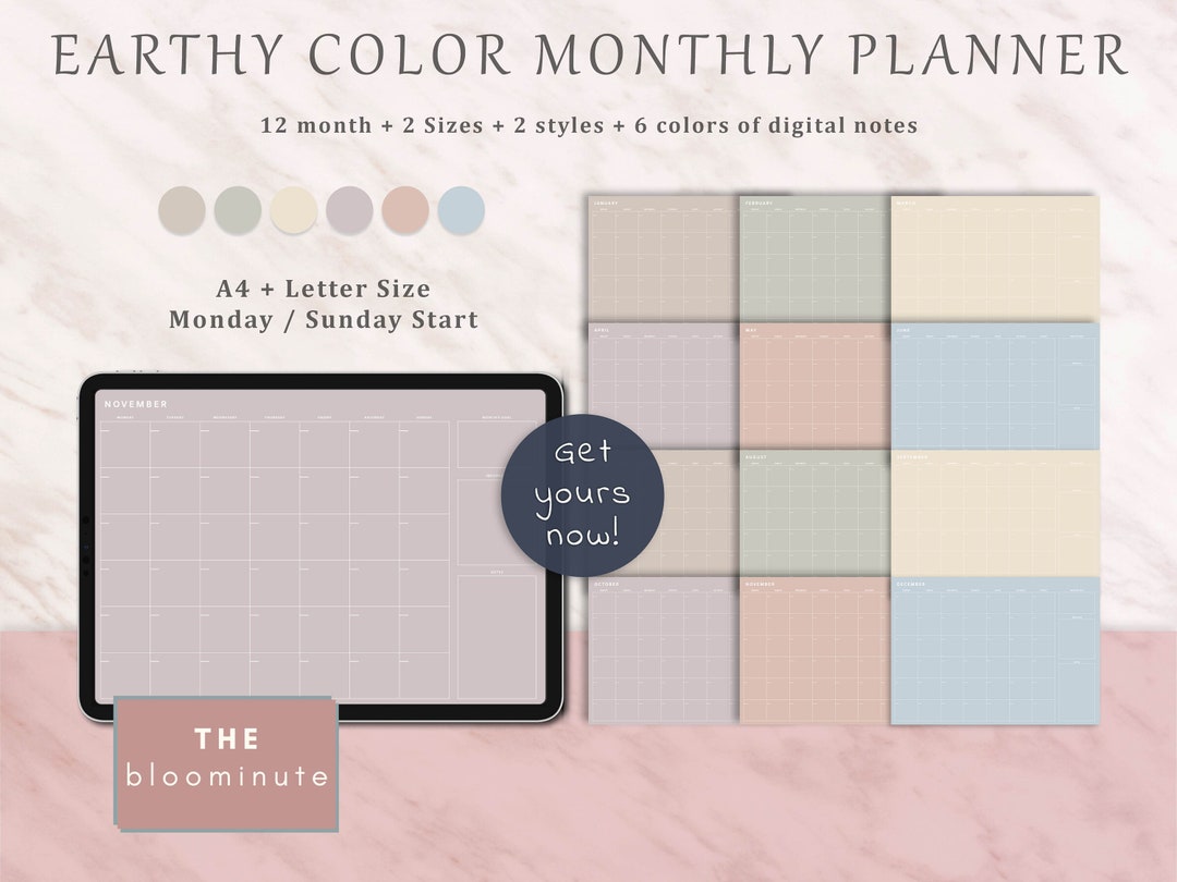 Earthy Color Goodnotes Monthly Planner, Aesthetic Planner Pages for ...