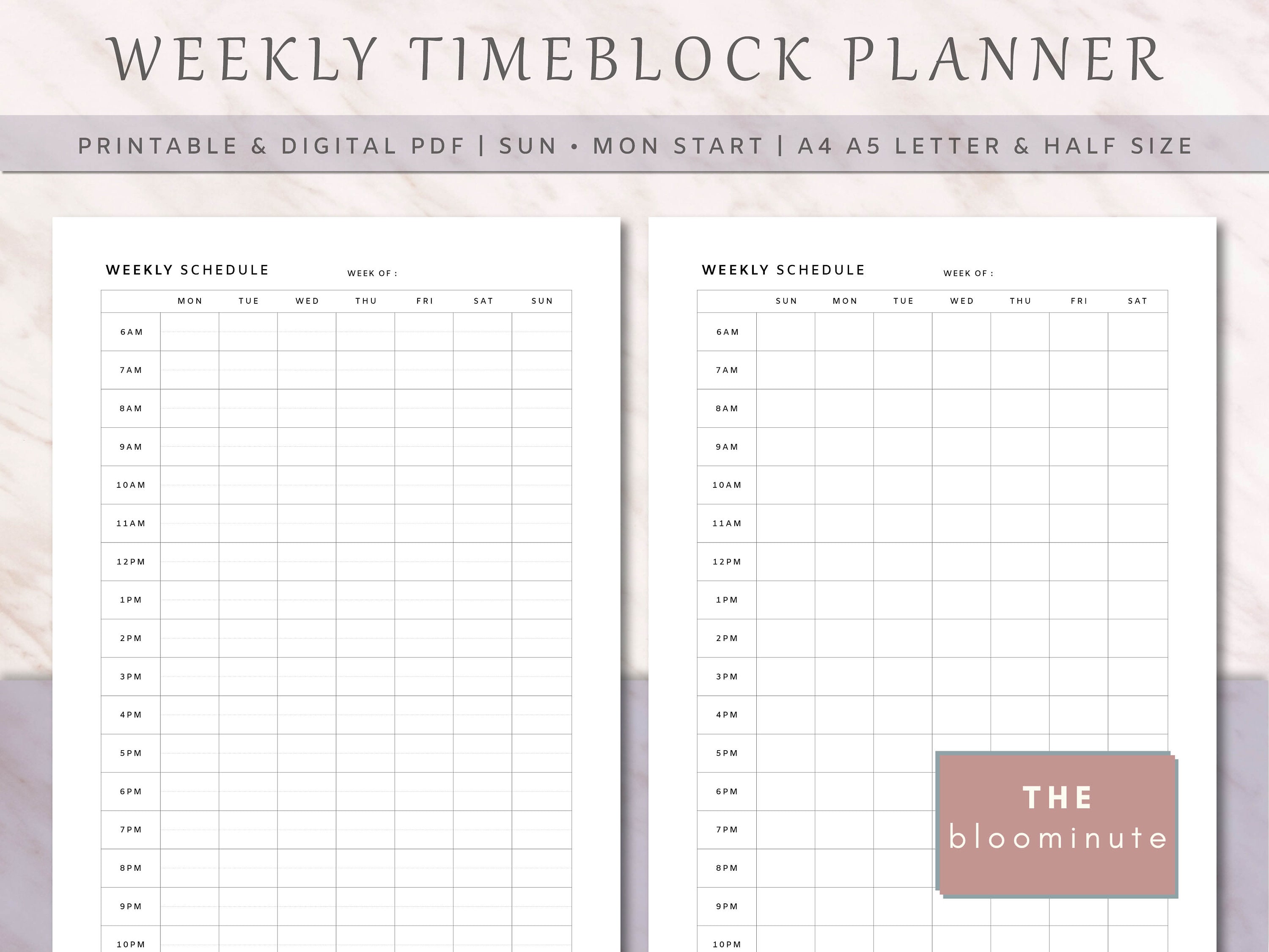 Weekly Timeblocking Scheduler Printable, Study Plan Inserts, A4, A5 ...
