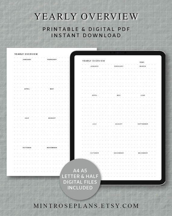 Yearly Overview Planner Printable & Digital Inserts Undated | Etsy