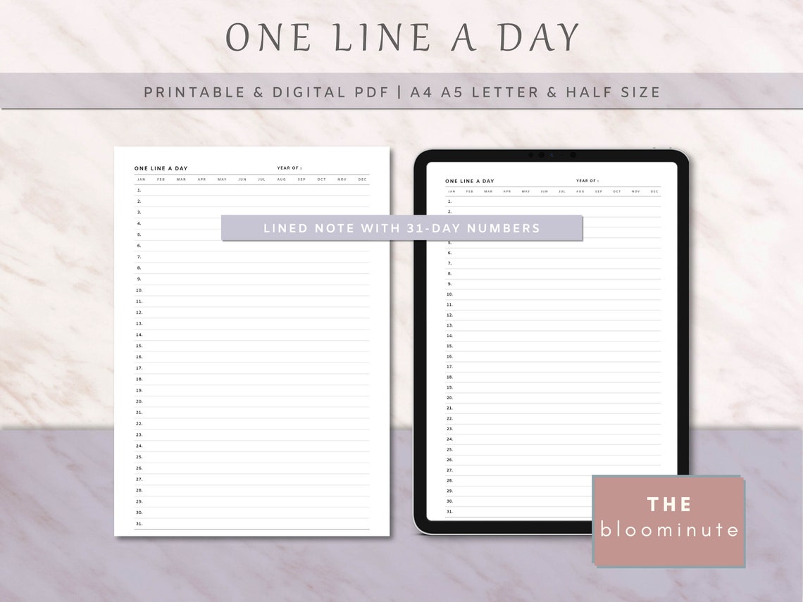 Minimalist One Line A Day Printable Journal A4 A5 Letter | Etsy