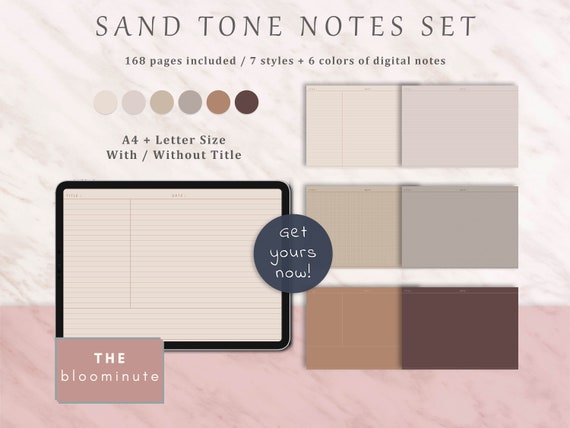 168 Horizontal Sand Color Digital Note Taking Template Dot | Etsy