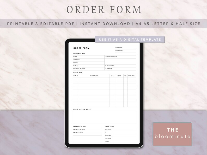Editable Order Form Template PDF, Small Business Order Form Receipt ...