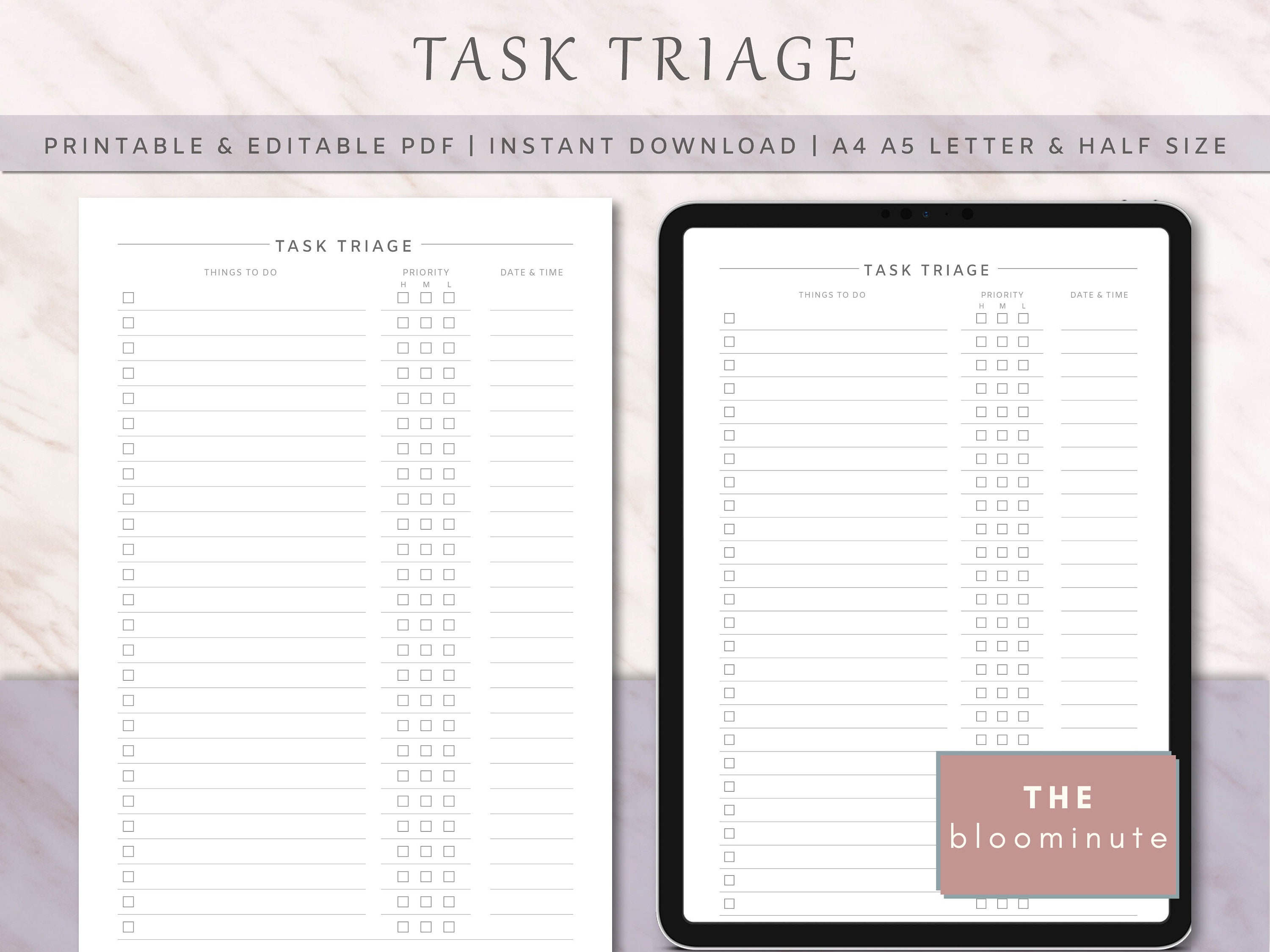 Minimalist Task Triage Printable & Editable | to Do List Template Digital Planner Refill | A4 A5 ...