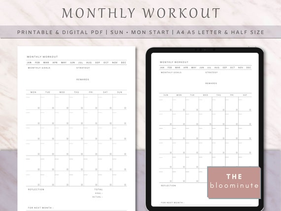 Monthly Workout Planner Printable Workout Routine Planner - Etsy