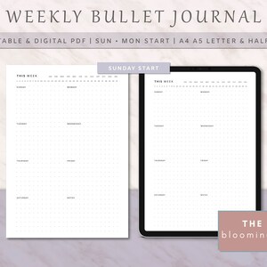 Printable Week on 1 Page Bullet Journal Template, Monday, Sunday Start ...