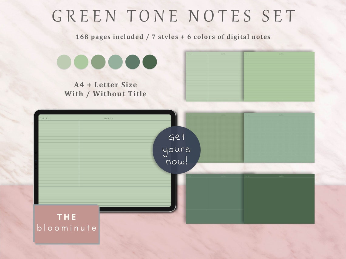 168 Horizontal Green Color Digital Note Taking Template Dot - Etsy