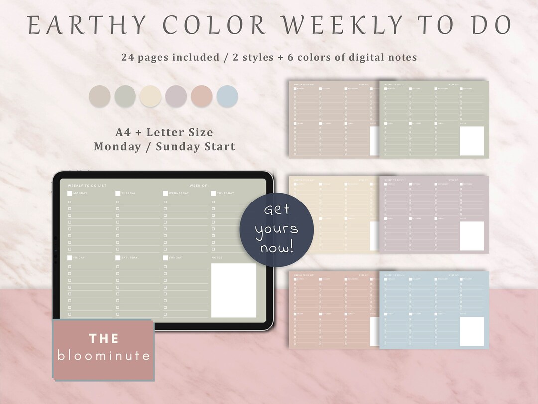 Earthy Color Digital Weekly To-do List Templates for Goodnotes ...