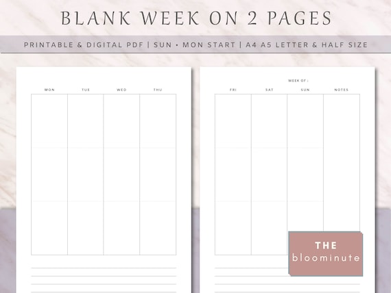 Blank Week on 2 Pages Printable Planner Pages Perfect for - Etsy