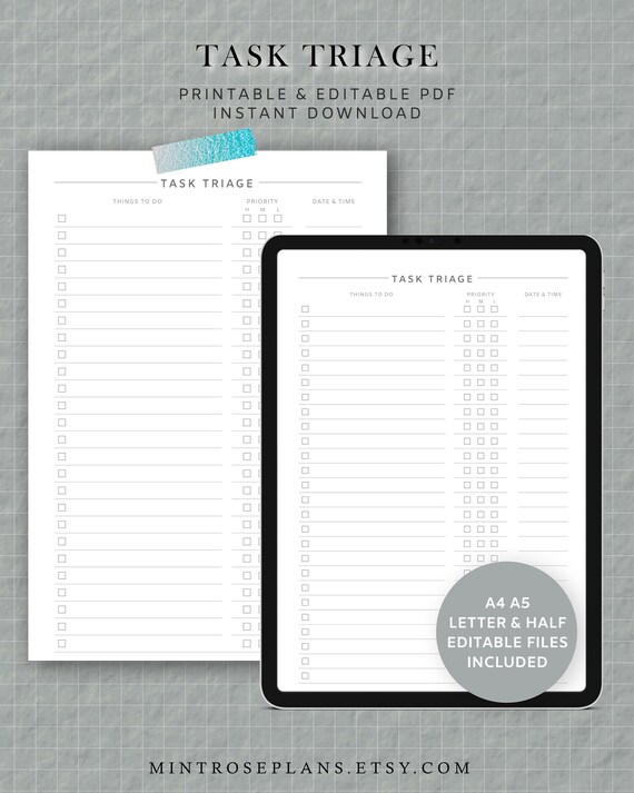Minimalist Task Triage Printable & Editable To Do List | Etsy