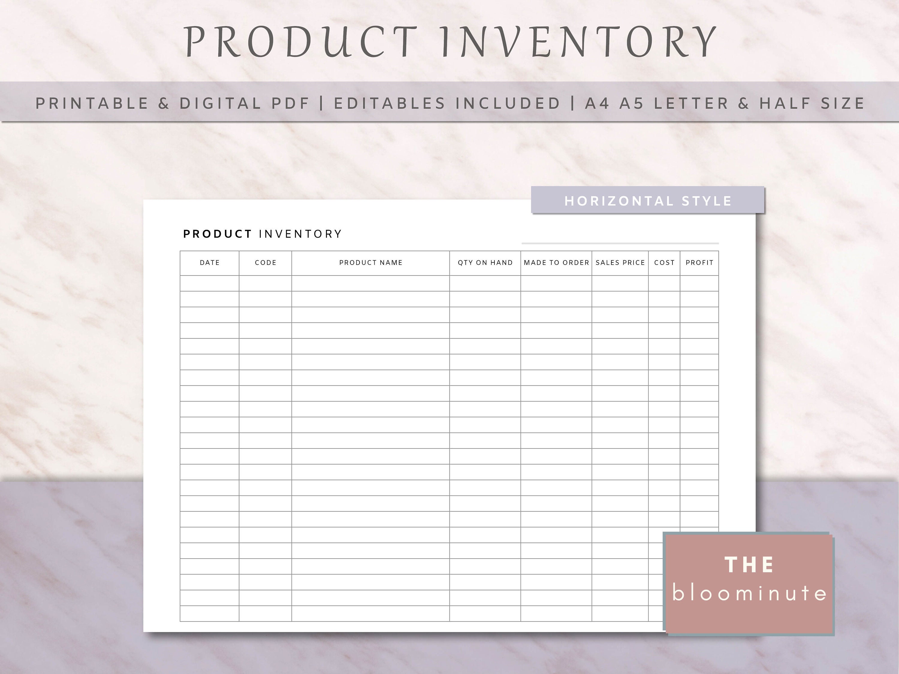 Editable Product Inventory Template, Horizontal&vertical, A4, A5 ...