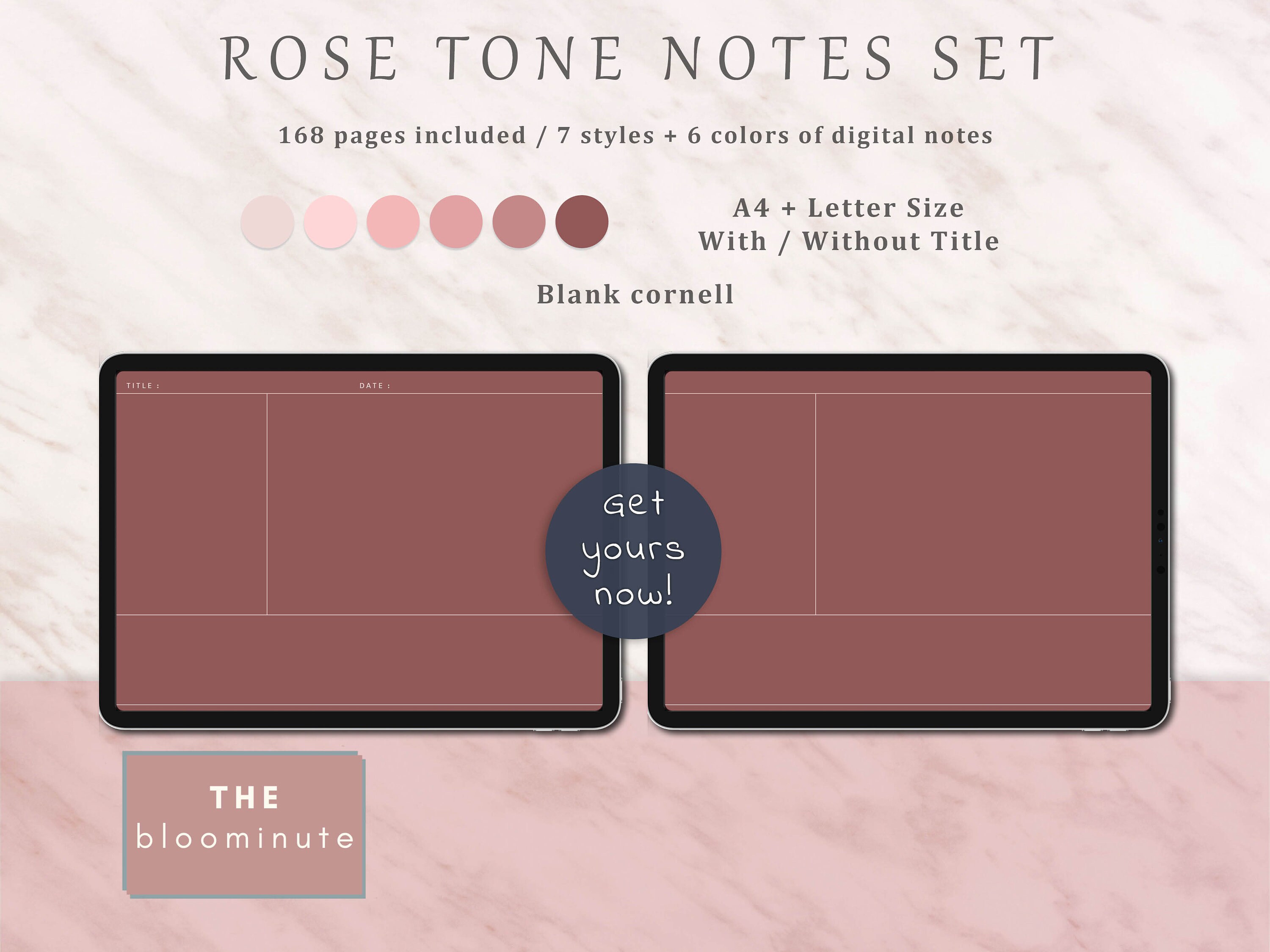 168 Horizontal Rose Color Digital Note Taking Template, Dot, Graph ...