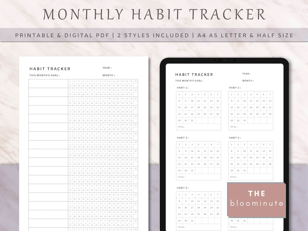 Printable Monthly Habit Tracker, Bullet Journal Tracker, A4 A5 Letter ...