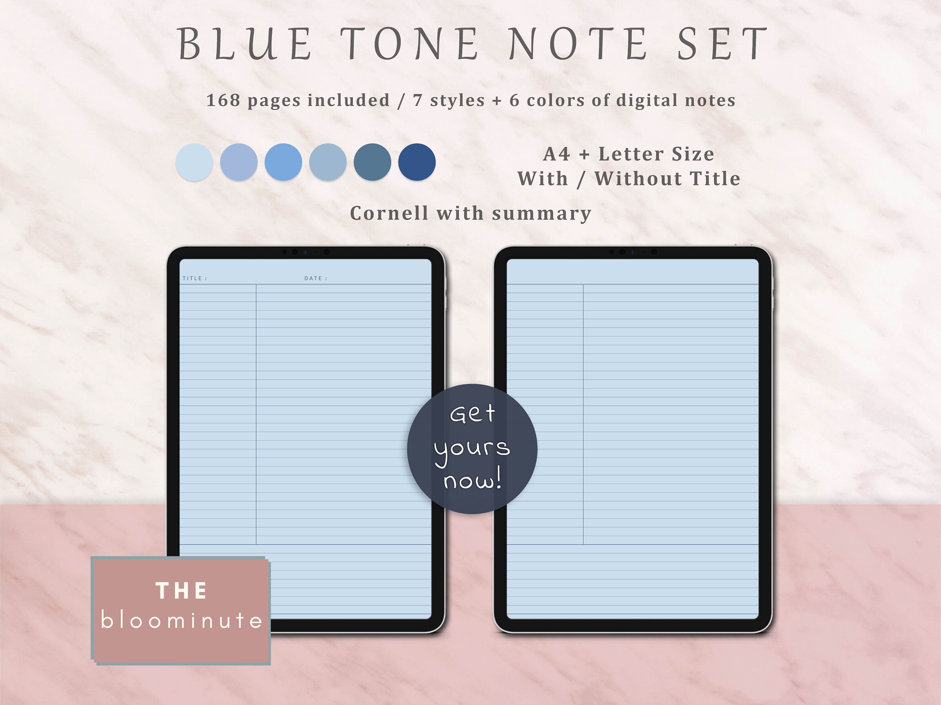168 Blue Color Digital Note Taking Templates, Dot, Graph, Lined ...