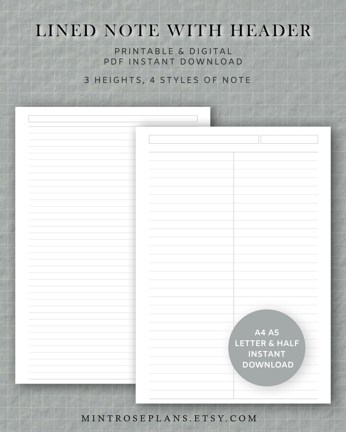 Study Lined Note Taking Papers Printable Lined Note Bundle | Etsy