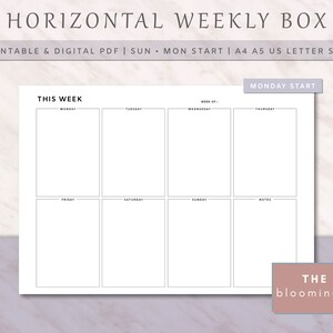 Landscape Weekly Planner Pages, Minimalist Weekly Boxes, A4, A5, US ...