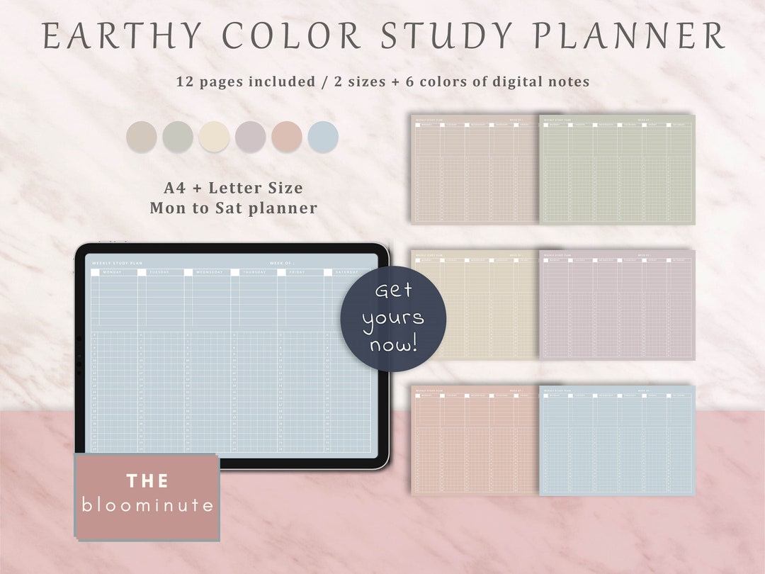 Boho Aesthetic Study Planner Digital, Earthy Color Study Organizer, Mon ...