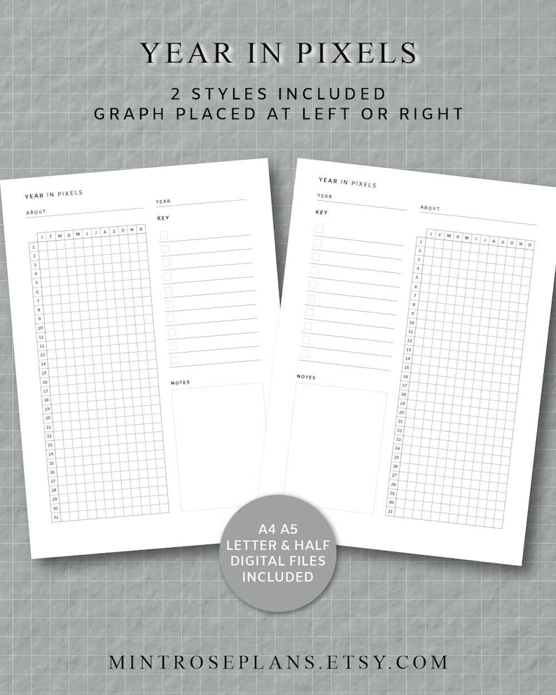 Year in Pixels Printable & Digital Mood Habit Symptom | Etsy