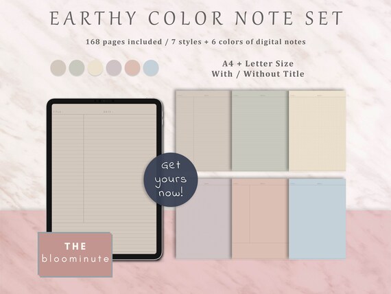 168 Earthy Color Digital Note Taking Templates Dot Lined | Etsy