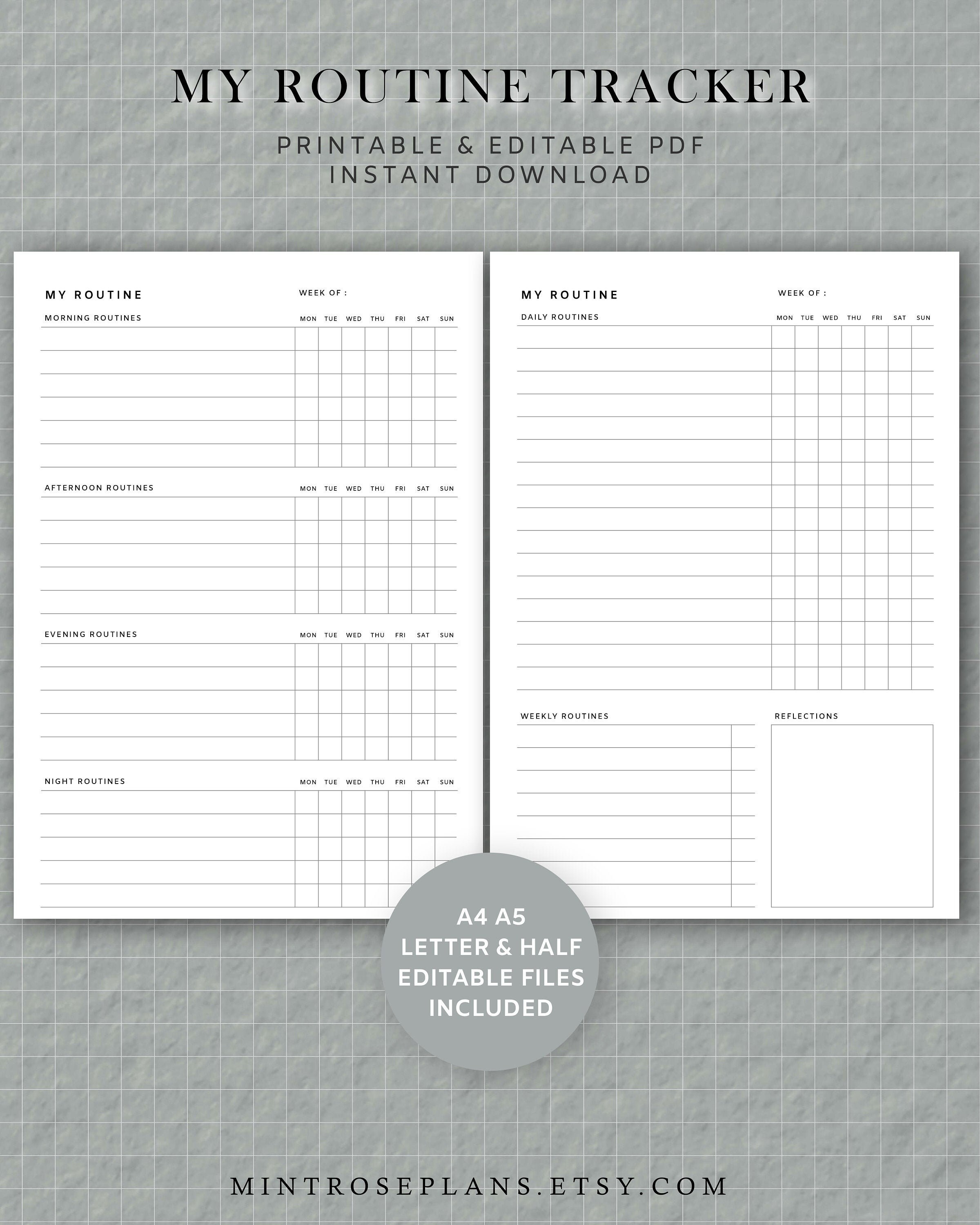 Daily Routine Tracker Printable Editable PDF Weekly Habit Etsy