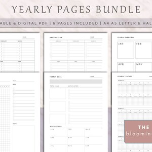 Printable Yearly Pages Bundle | A4, A5, Letter & Half | Year-long ...