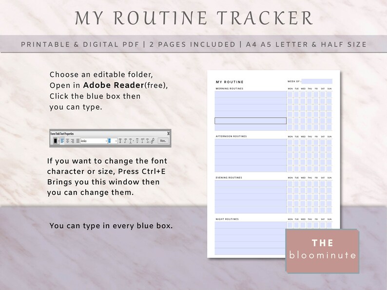 Daily Routine Tracker Printable & Editable PDF | Weekly Habit Tracker ...