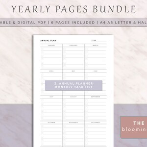 Printable Yearly Pages Bundle | A4, A5, Letter & Half | Year-long ...