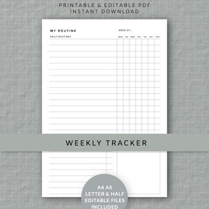 Daily Routine Tracker Printable & Editable PDF Weekly Habit | Etsy