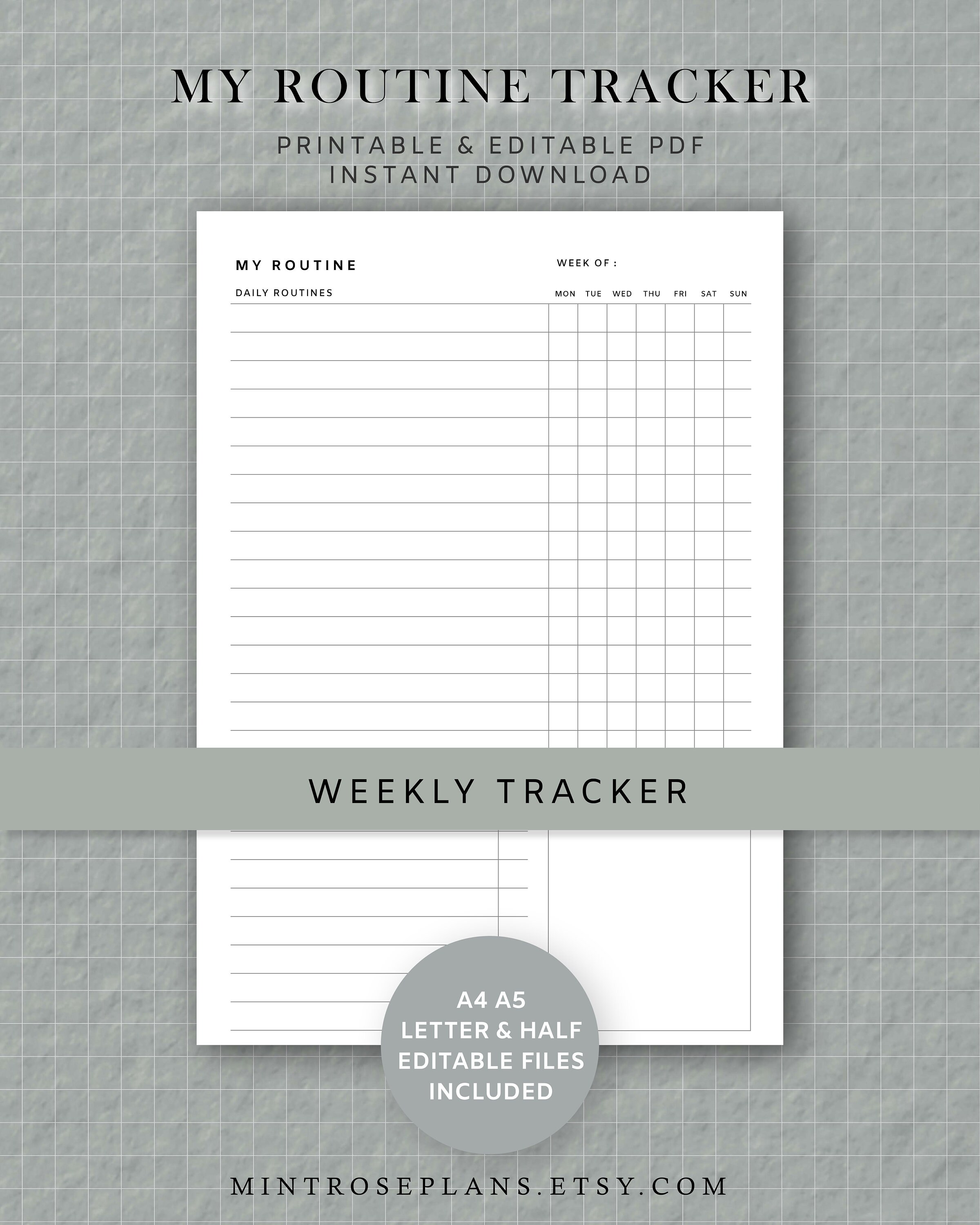 Daily Routine Tracker Printable & Editable PDF Weekly Habit | Etsy